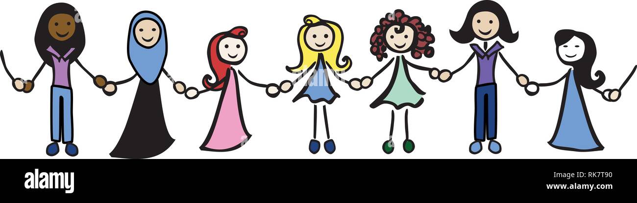 Human chain of females with different ethnicity by jziprian Stock ...