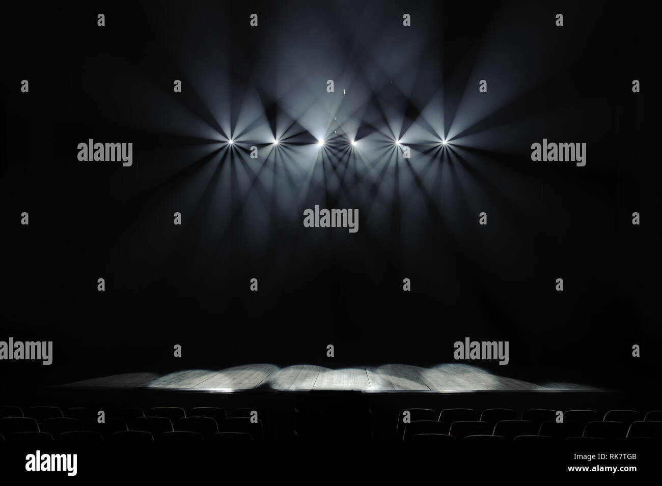 Free stage with lights, lighting devices. Night show Stock Photo - Alamy