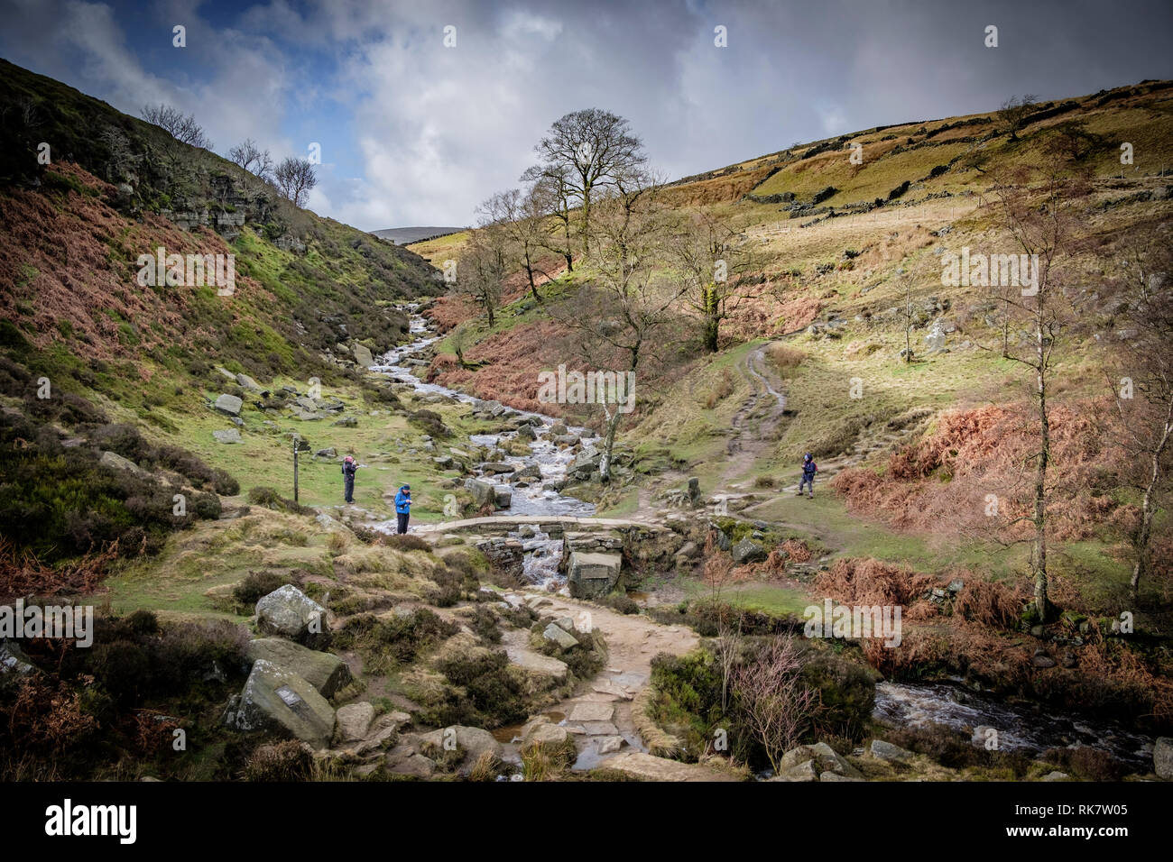 Tourists and Walkers at Bronte Bridge on The Bronte way on Haworth Moor ...