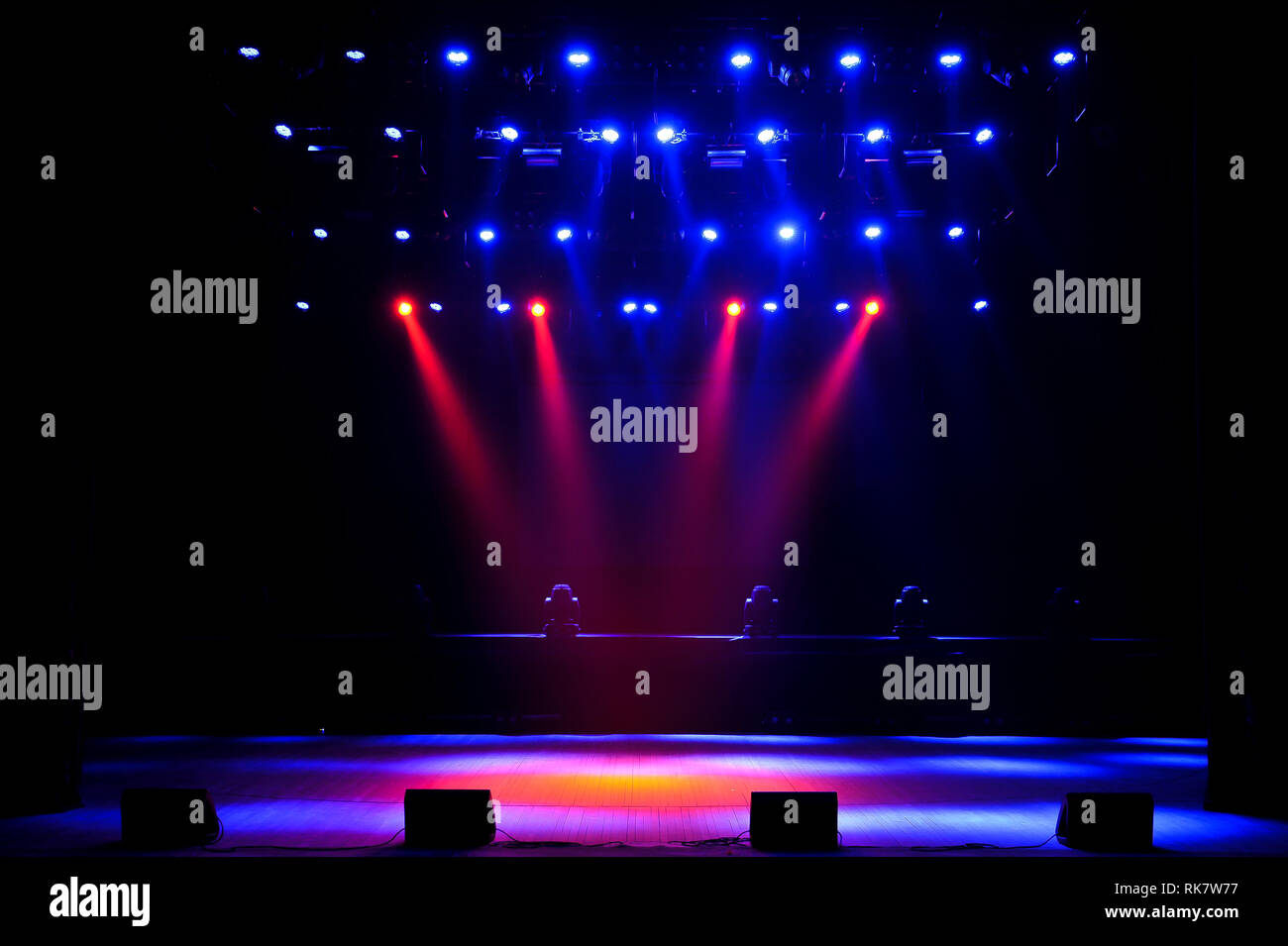 Free stage with lights, lighting devices. Background Stock Photo - Alamy
