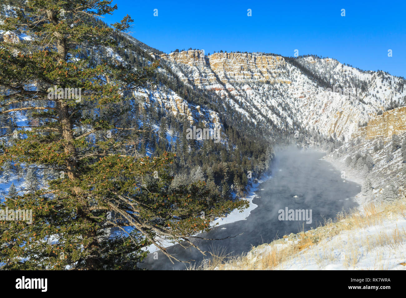 missouri river in a canyon below hauser dam in winter near helena ...