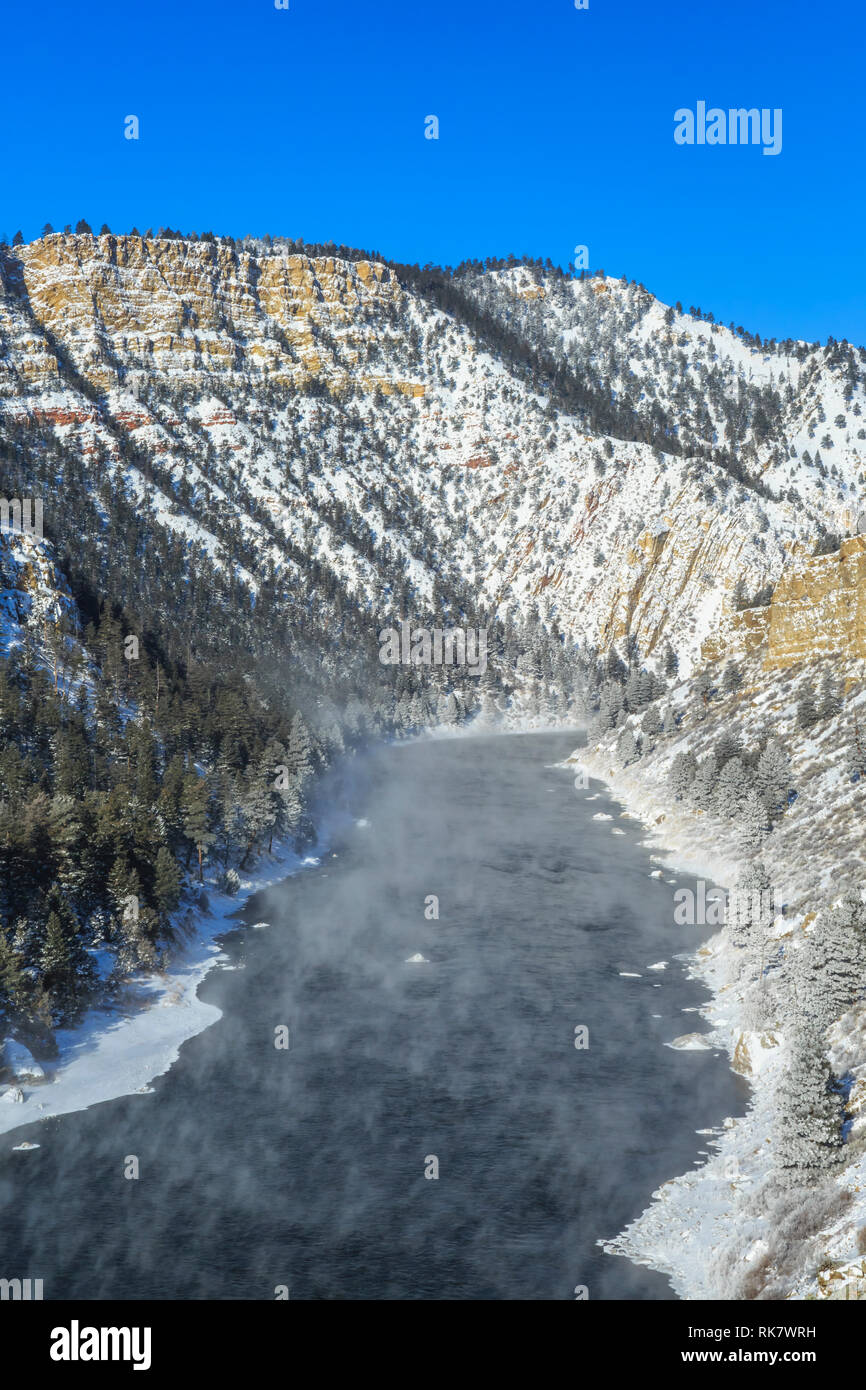 missouri river in a canyon below hauser dam in winter near helena ...