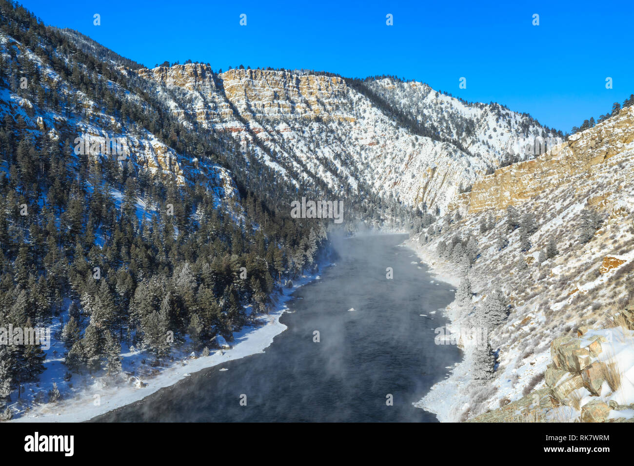 missouri river in a canyon below hauser dam in winter near helena ...