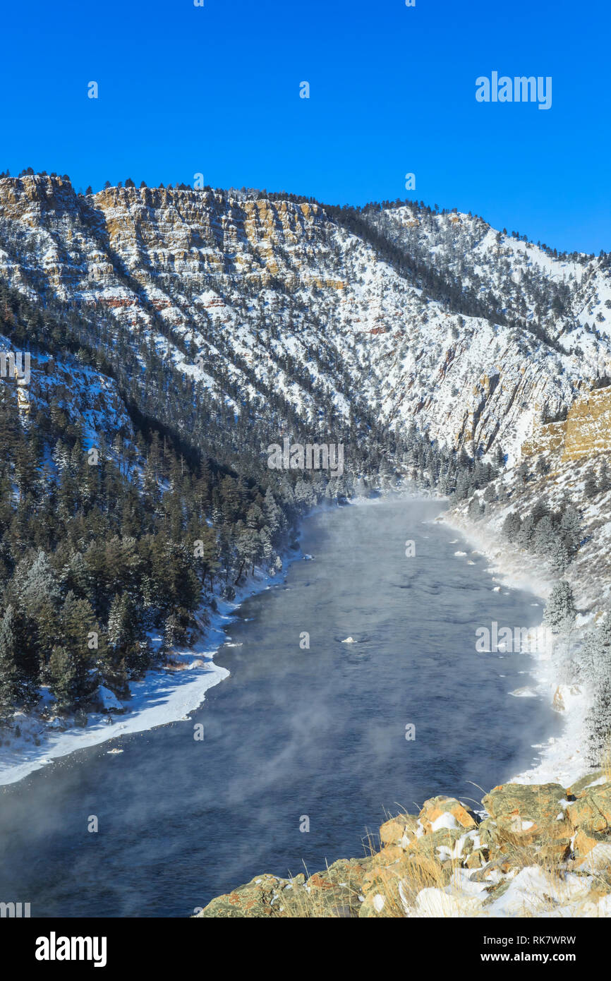 missouri river in a canyon below hauser dam in winter near helena ...