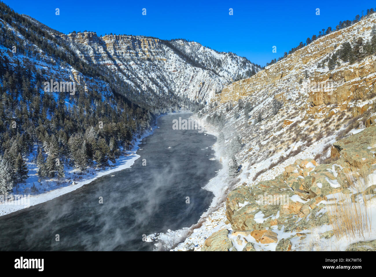 missouri river in a canyon below hauser dam in winter near helena ...