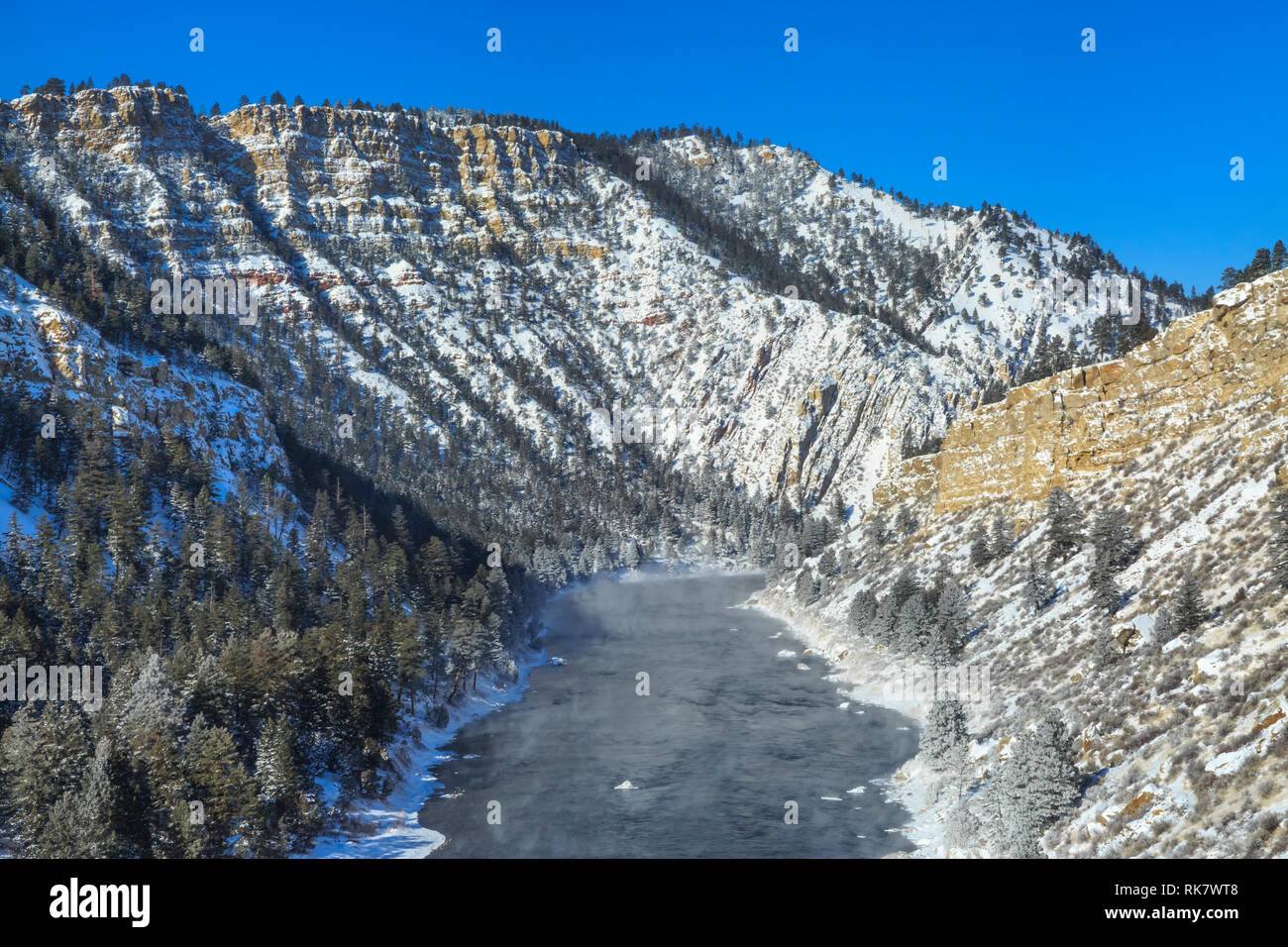 missouri river in a canyon below hauser dam in winter near helena ...