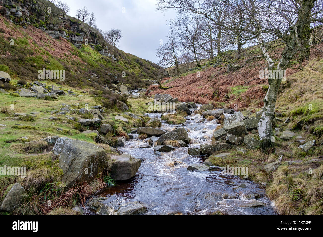 Tourists and Walkers at Bronte Bridge on The Bronte way on Haworth Moor ...