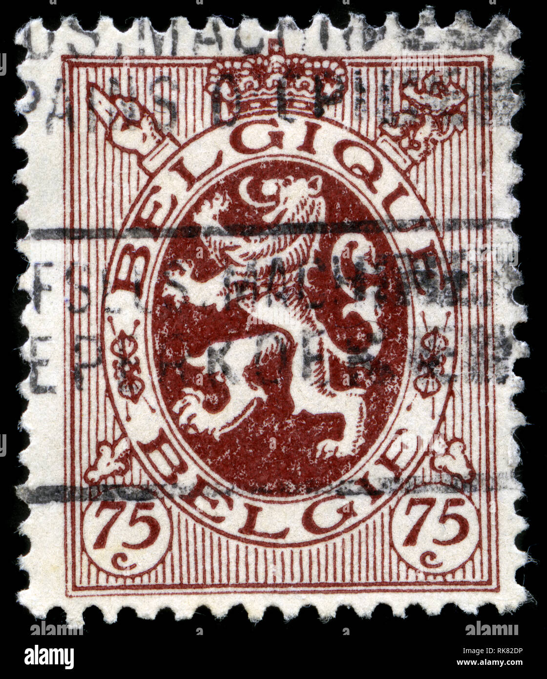 Postage stamp from Belgium in the Heraldic lion series issued in 1932 ...