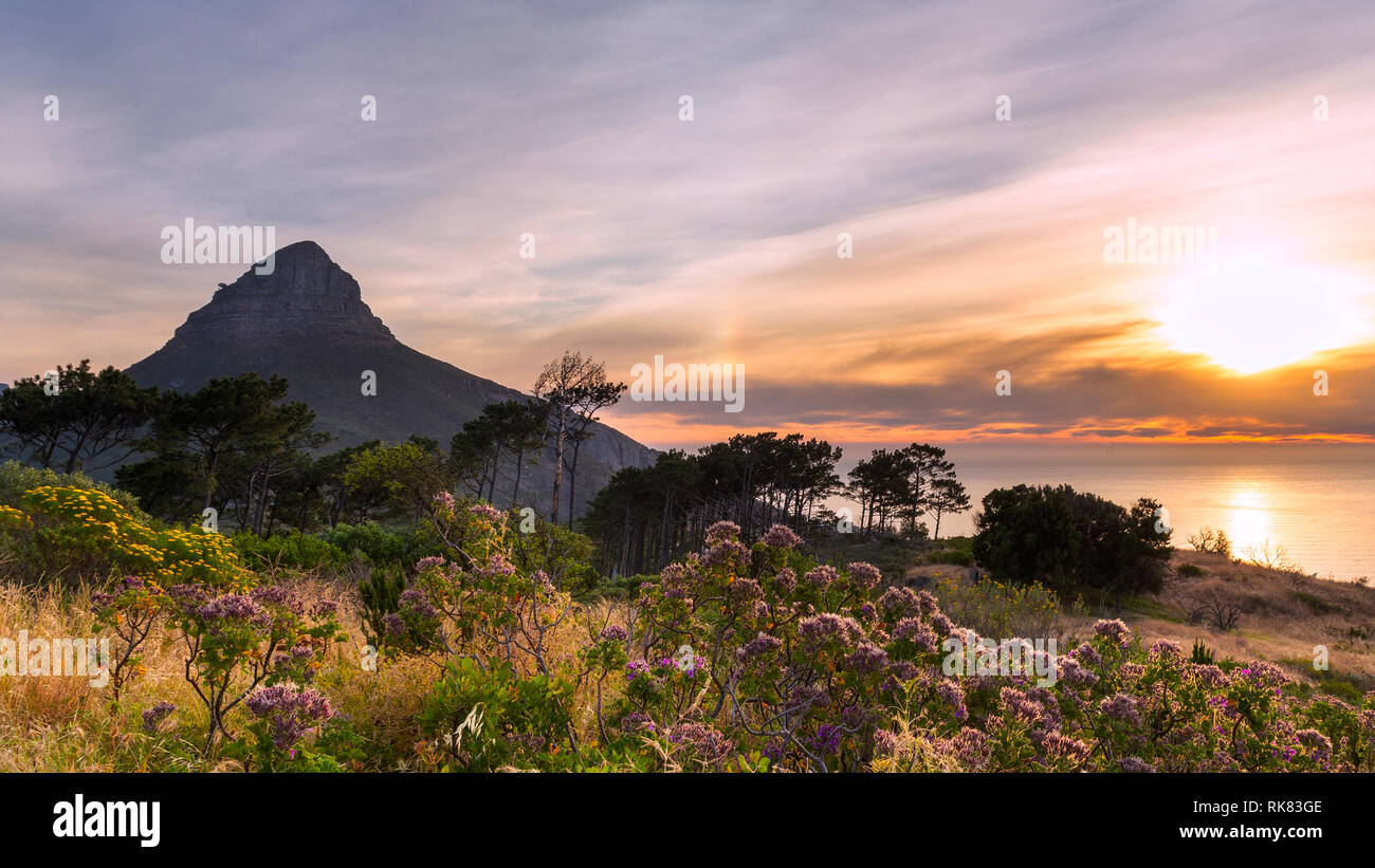 Beautiful sunset over the ocean and Lion's head mountain view from ...