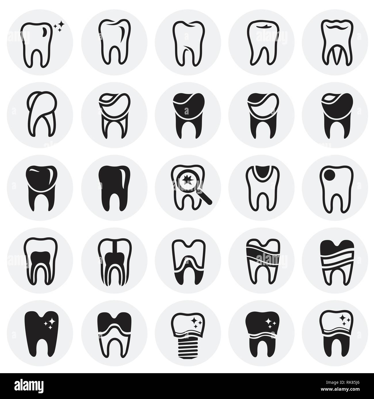 Tooth icon set on circles background for graphic and web design, Modern ...