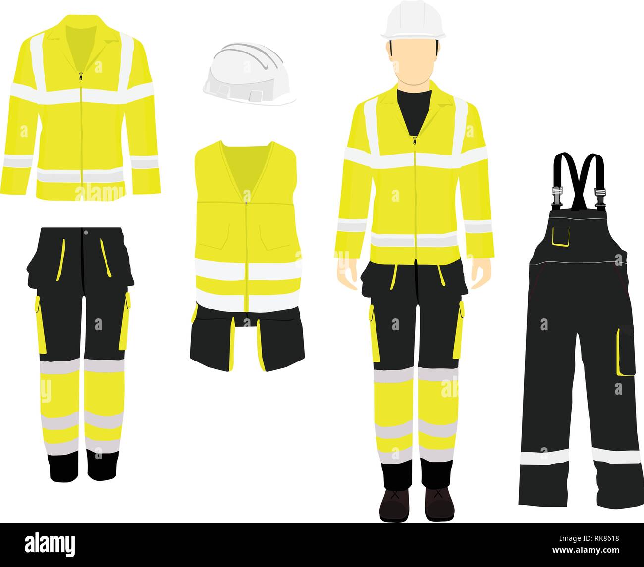 Man worker in uniform. Professional protective clothes, boots and ...