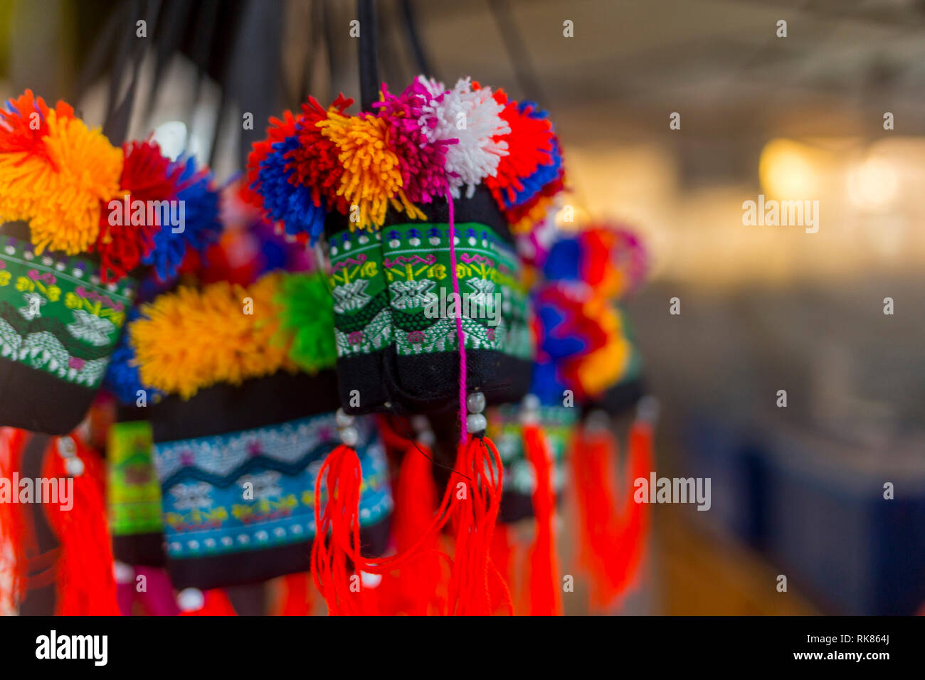 Colorful Myanmar Traditional bags on Sale In Market, Thailand Stock ...