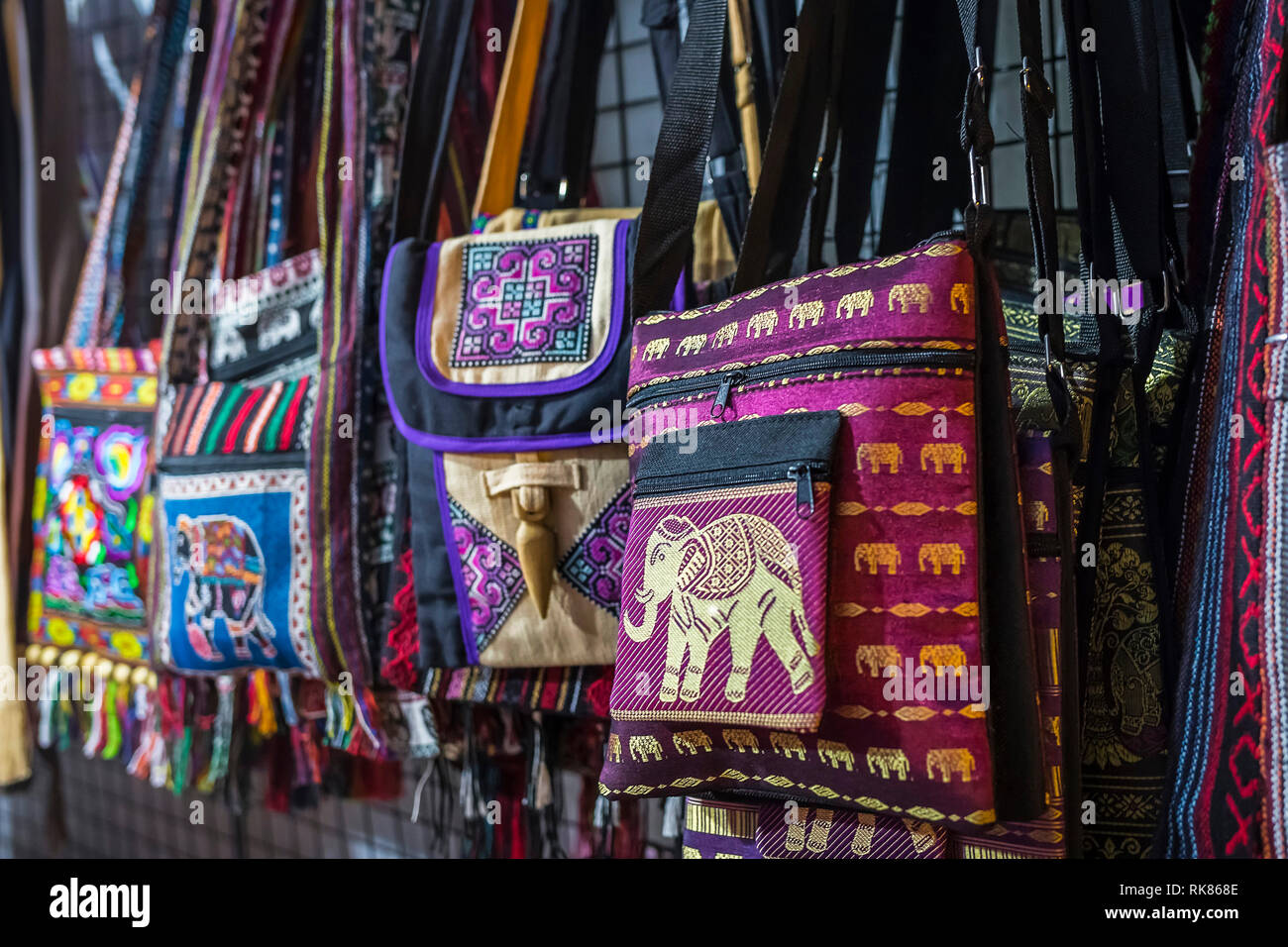 Traditional handicraft bags are sold in market, Myanmar Stock Photo - Alamy