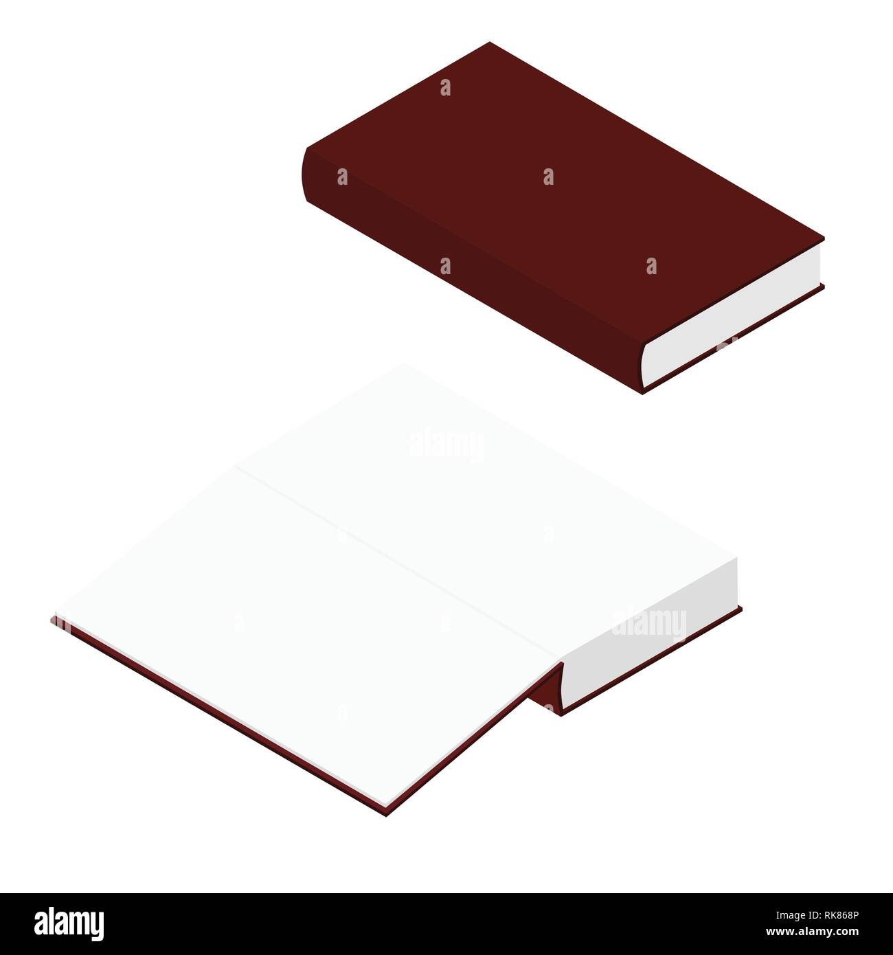 Vector illustration isometric opened, closed book brown cover. Open ...