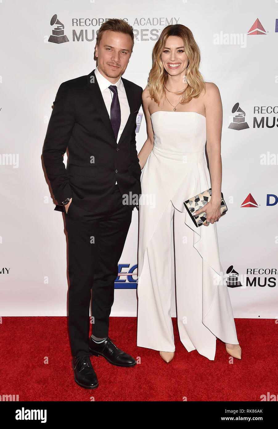 LOS ANGELES, CA - FEBRUARY 08: Matt Cutshall (L) and Arielle Vandenberg ...