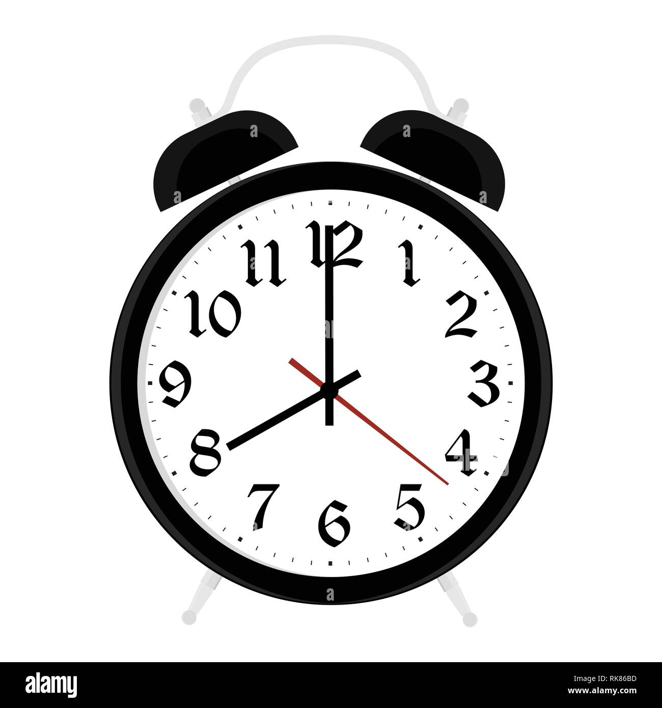 Vector Illustration Black Retro Alarm Clock Isolated On White