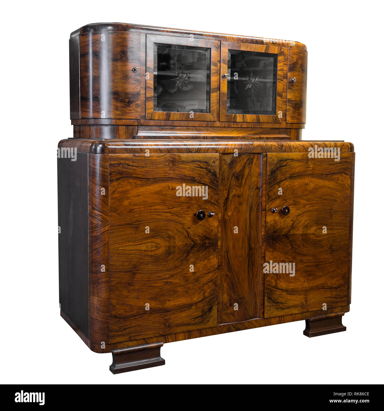 Old Art Deco antique cupboard, walnut, isolated on white Stock Photo ...