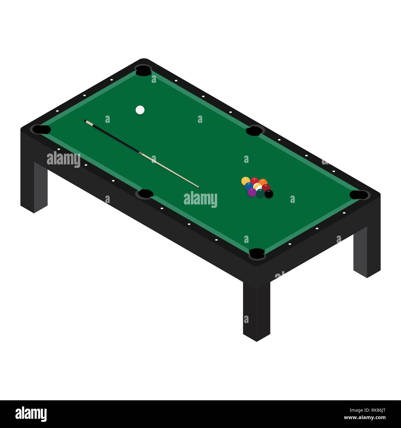 Vector illustration realistic pool table with set of billiard balls and ...