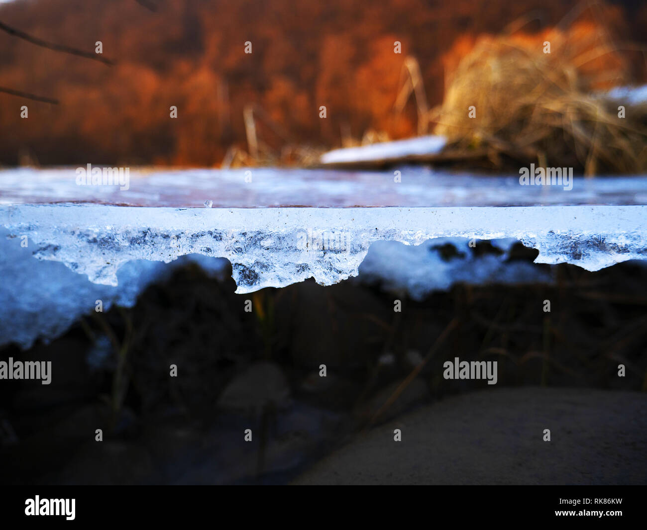 Broken ice on a river or sea. Natural fragments of ice for background ...