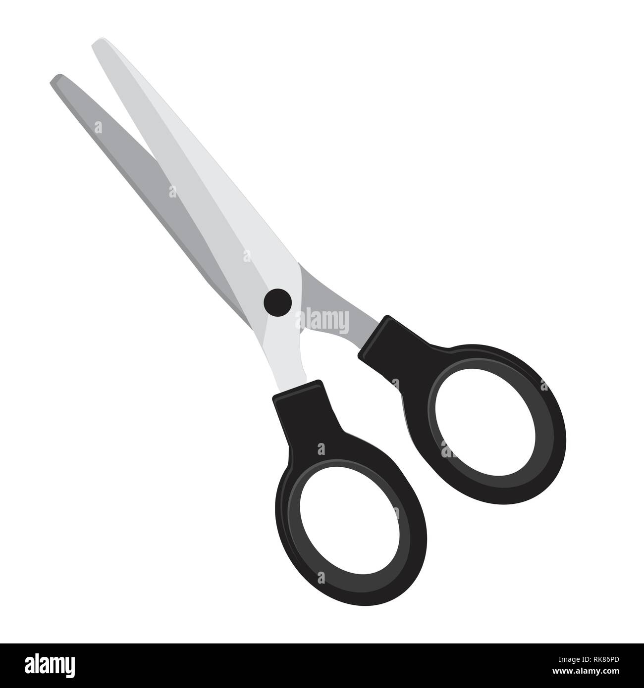 Vector illustration open scissor with plastic black handles isolated on ...
