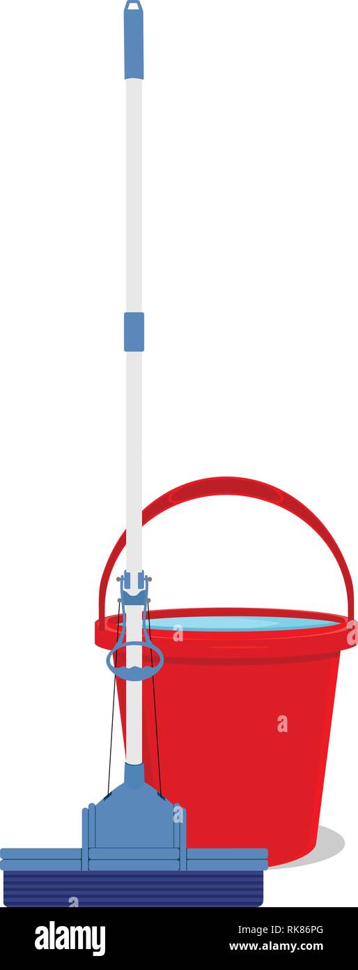 Vector mop cleaning and red bucket housework tool hygiene Stock Vector ...