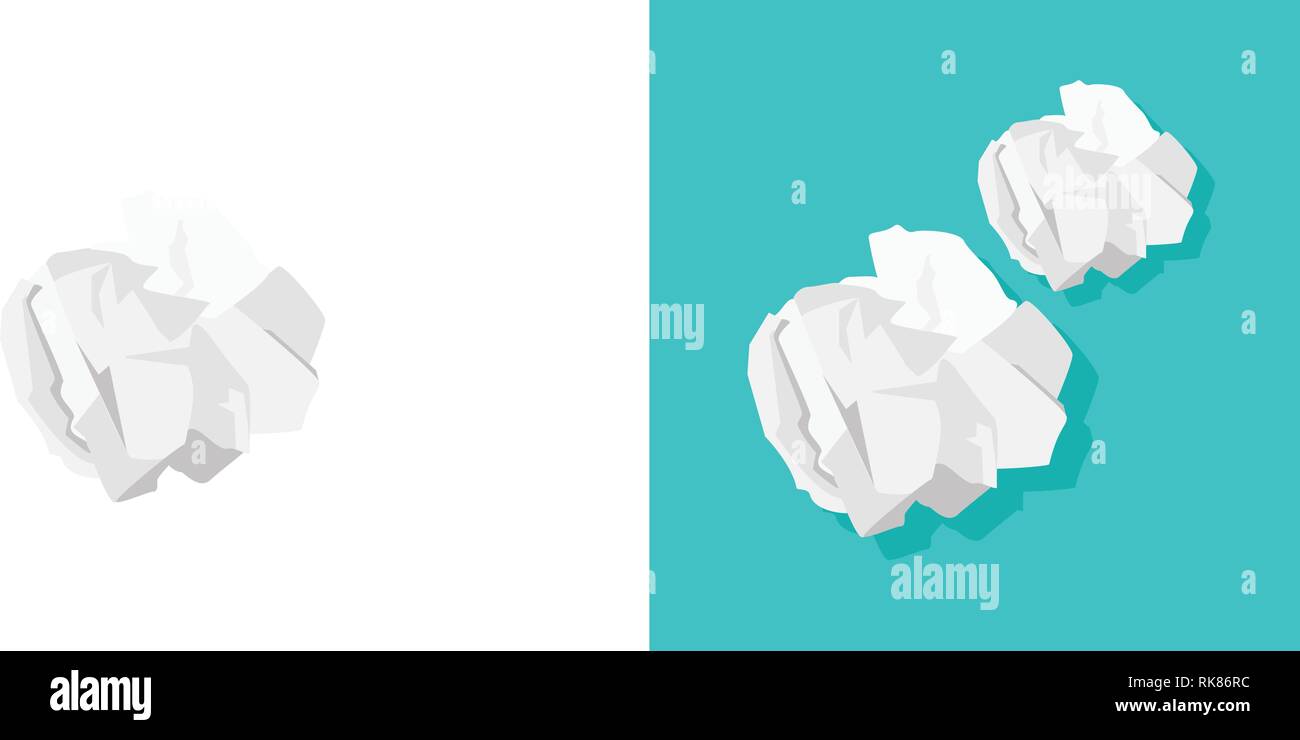 Crumpled paper ball vector illustration isolated on blue background ...
