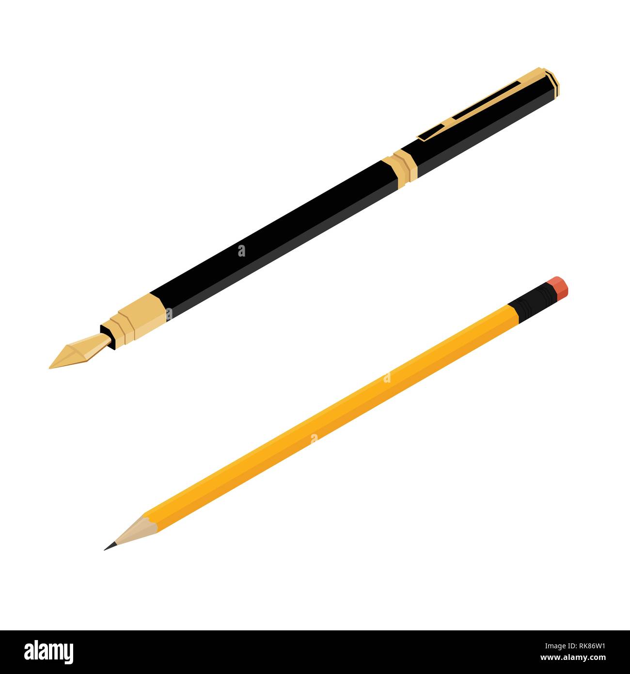 Vector illustration office pen and pencil isolated on white background ...