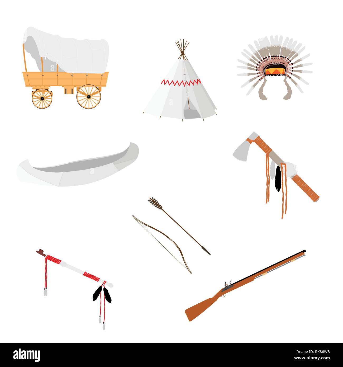 Vector icon set, collection american native indian, wild west western ...