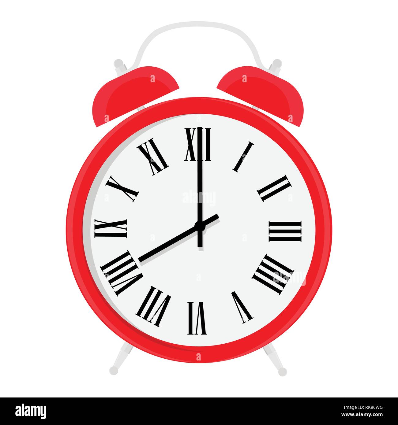 Vector illustration red retro alarm clock isolated on white background ...