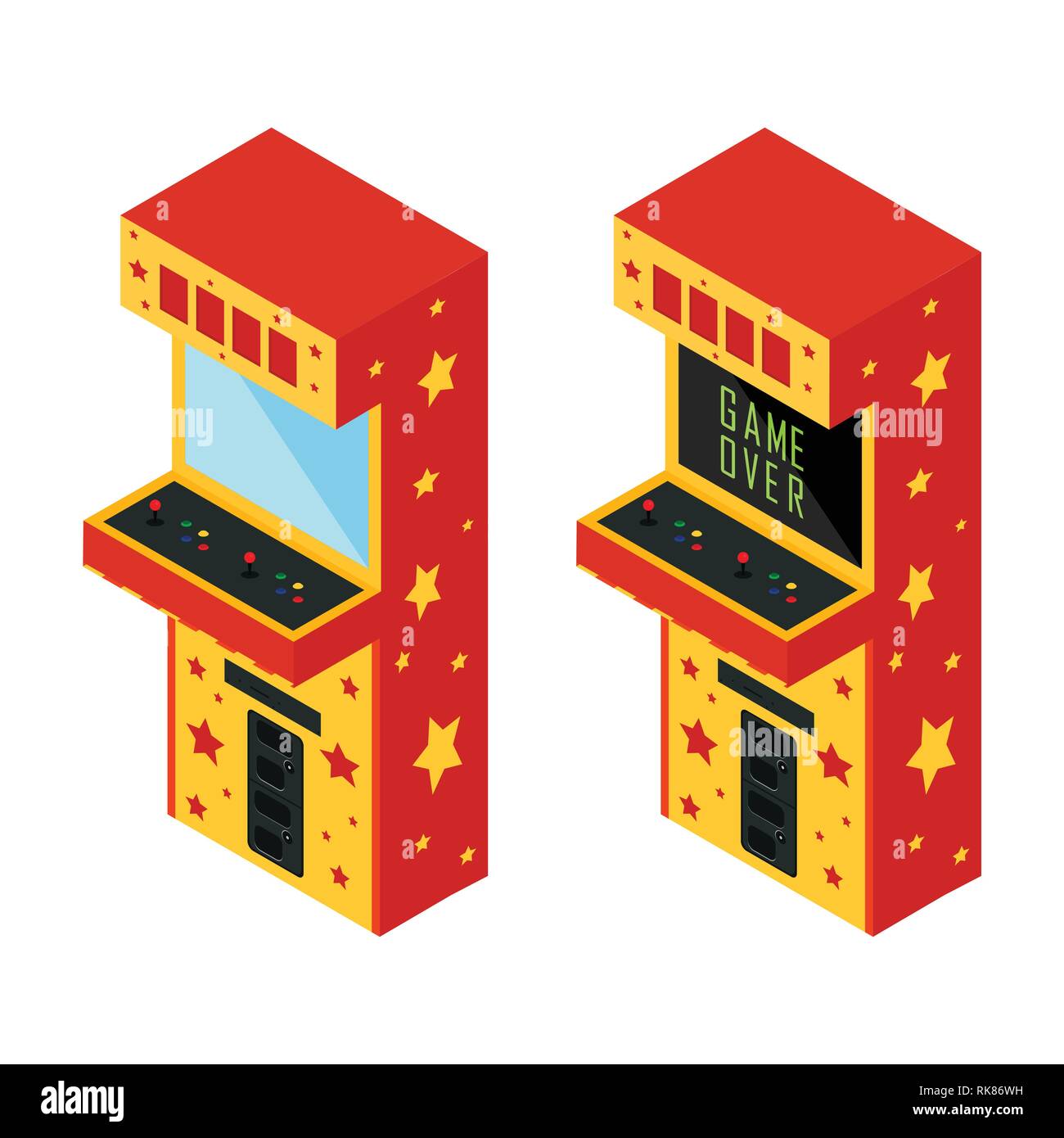 Vector isometric two retro arcade game machine icon. Gaming machine ...