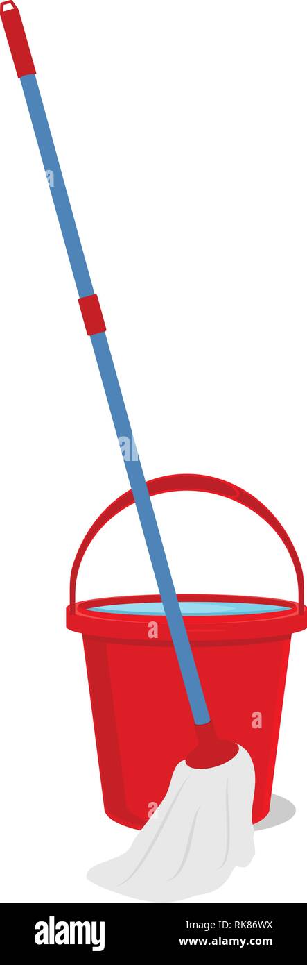Vector mop cleaning and red bucket housework tool hygiene Stock Vector ...