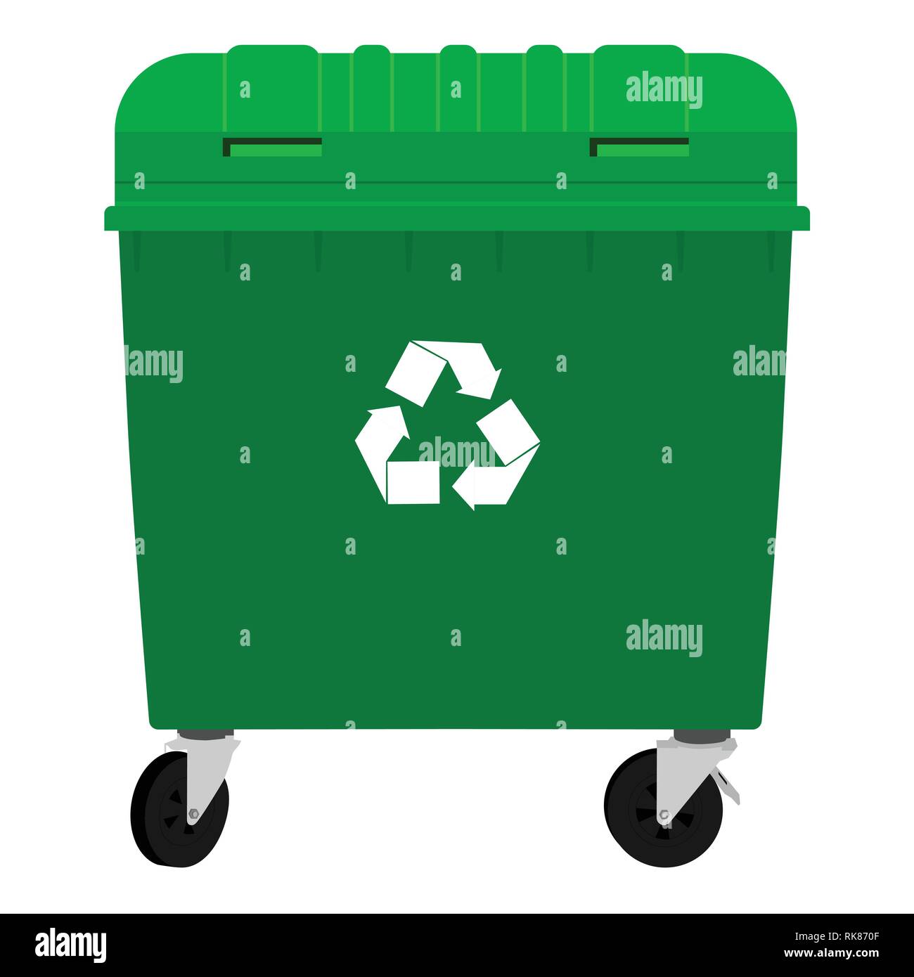 Green garbage container with recycle sign, symbol isolated on white ...