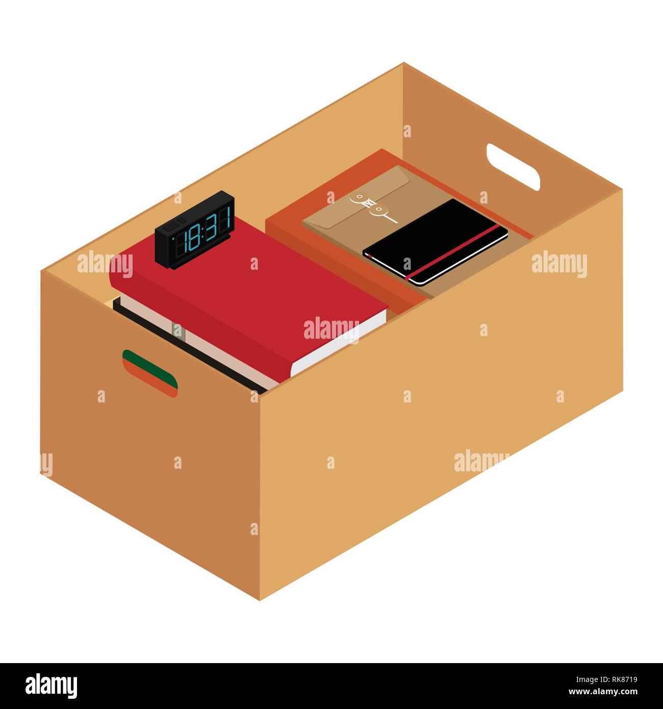 Box full of stuff. Moving office. Vector illustration Stock Vector ...
