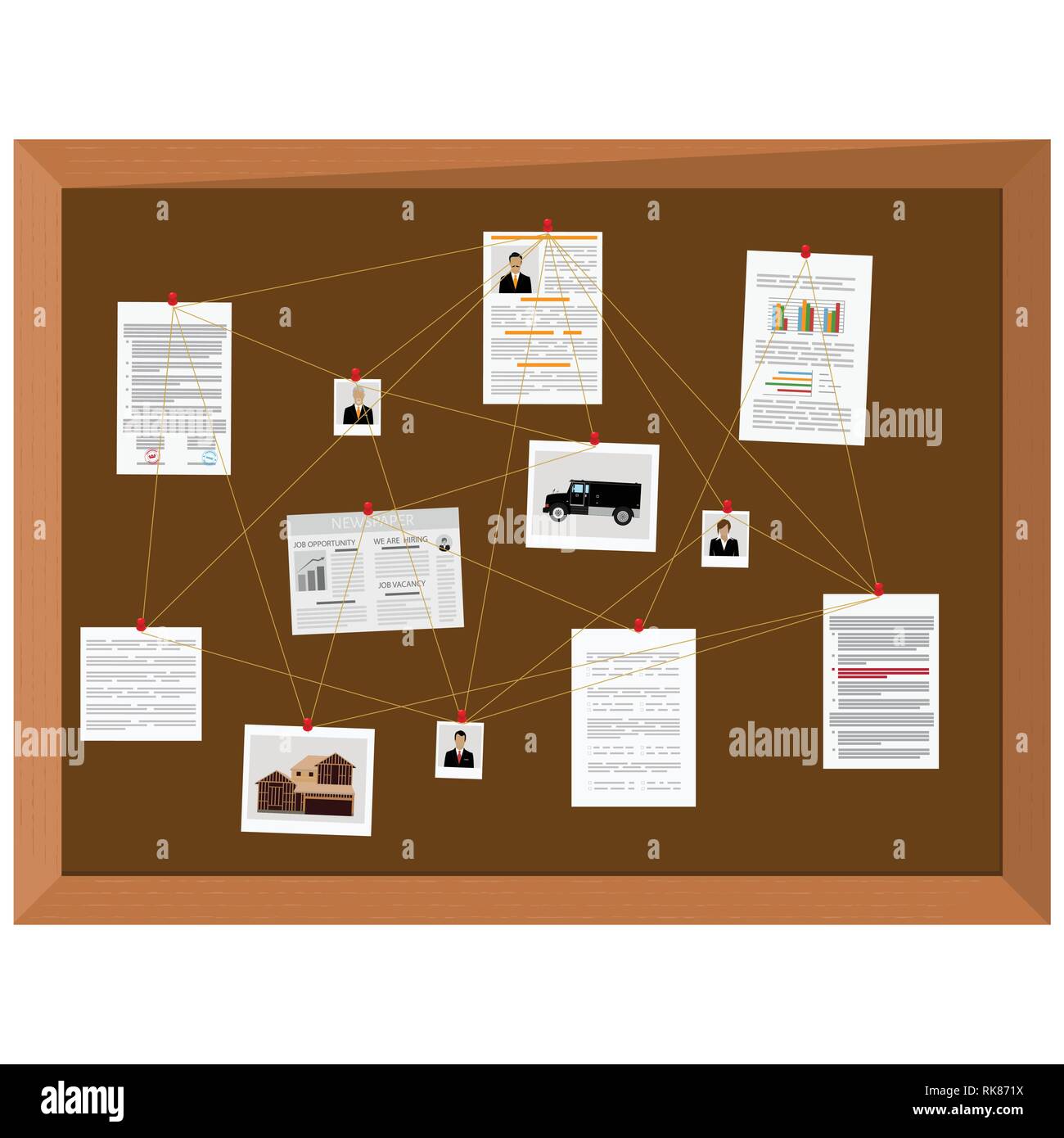 Investigation board. Crime investigation concept. Vector illustration ...