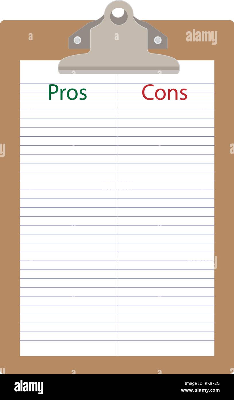 Pros cons concept. Pros Cons list paper on clipboard. Vector ... Pros cons concept. Pros Cons list paper on clipboard. Vector ...