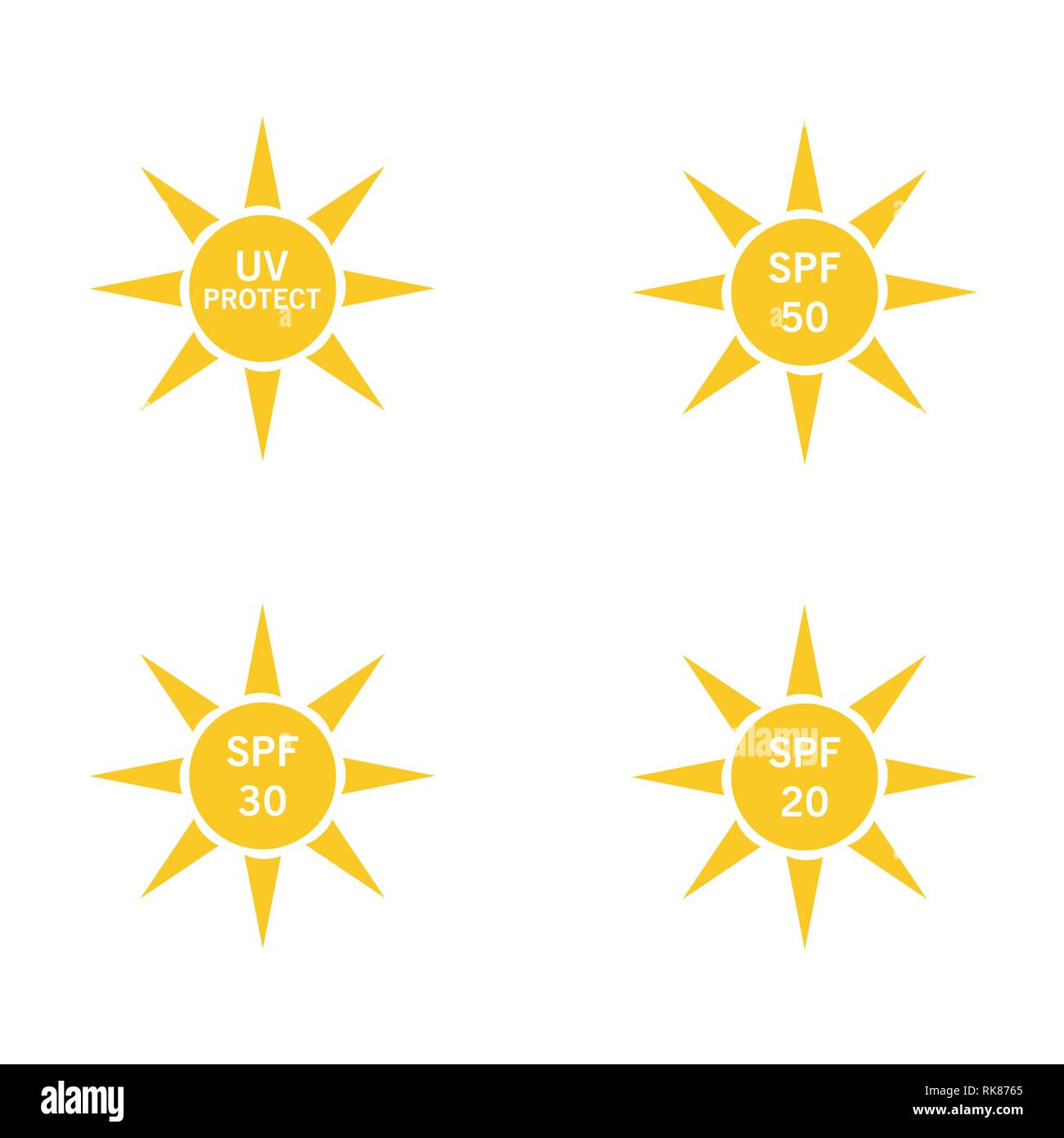 UV, sun protection, SPF 50, SPF 20, SPF 30 vector icons on white Stock ... UV, sun protection, SPF 50, SPF 20, SPF 30 vector icons on white Stock ...