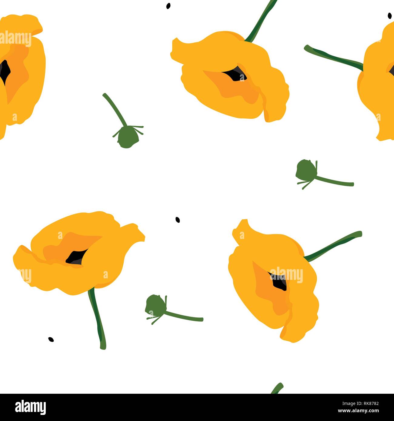 Vector seamless pattern, background with orange poppy flowers Stock ...