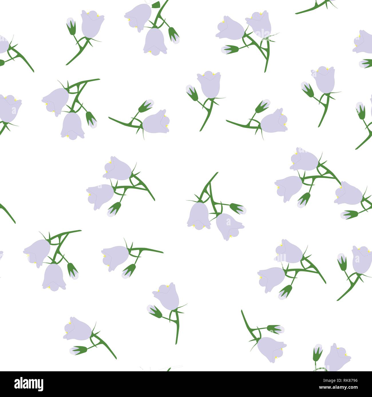 Vector seamless pattern with blue bell flowers isolated on a white ...