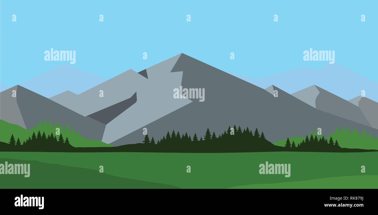Vector illustration mountains and forest landscape daytime Stock Vector ...
