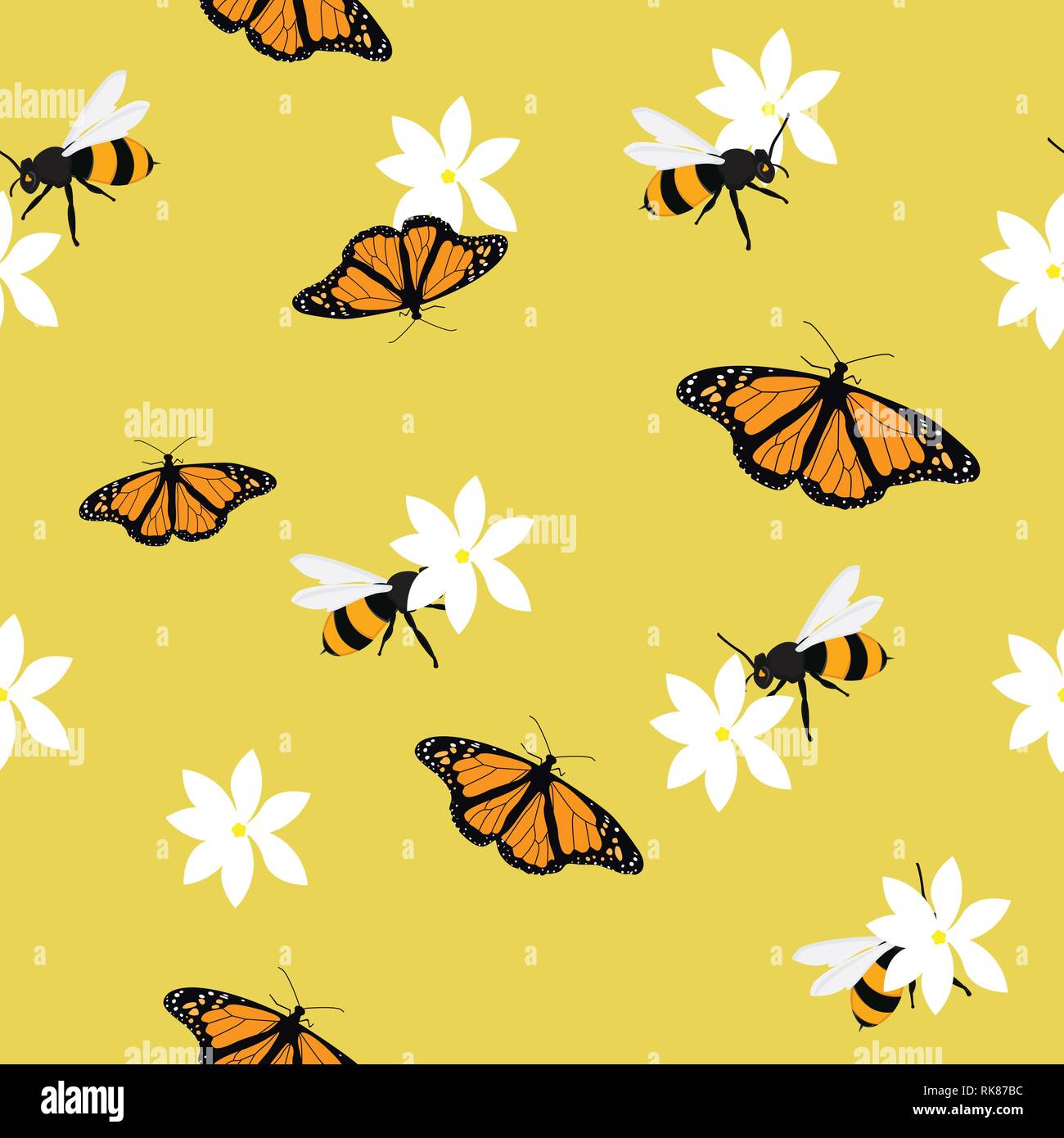Butterfly, bee insects seamless pattern, background. Spring Stock ...