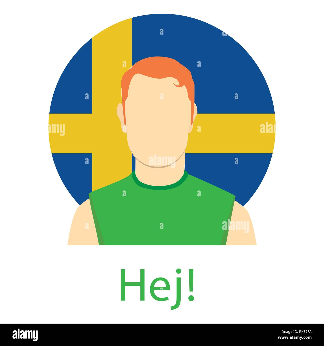 Swedish Language Speech Hello Concept. Hej! Sweden flag young man Hej ...
