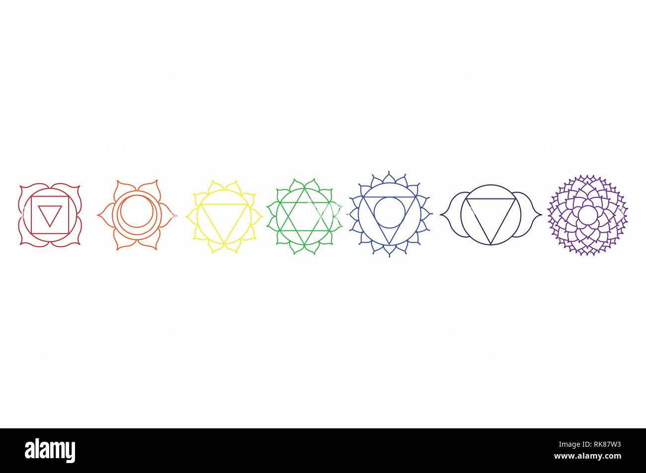 Vector illustration chakra icon set, collection. Yoga, Buddhism symbol ...