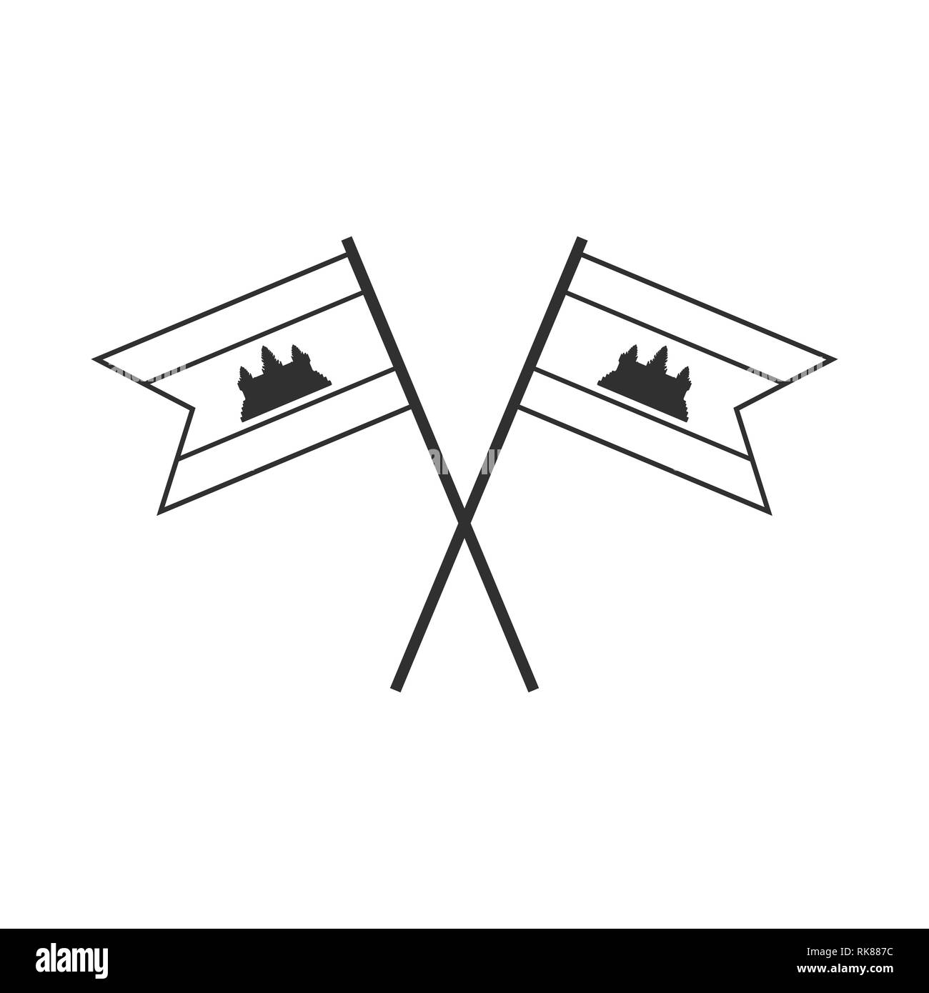 Cambodia flag icon in black outline flat design. Independence day or ...