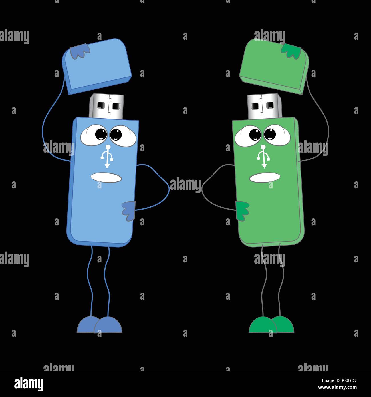 two usb flash drive cartoon vector illustration Stock Vector Image ...