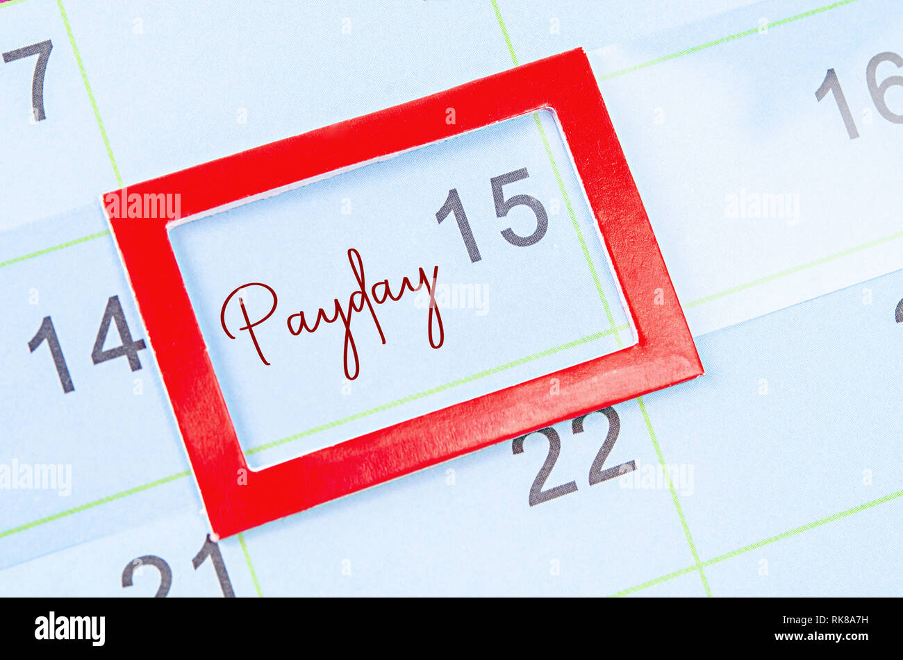 Payday concept. Calendar with red mark at 15th Stock Photo - Alamy