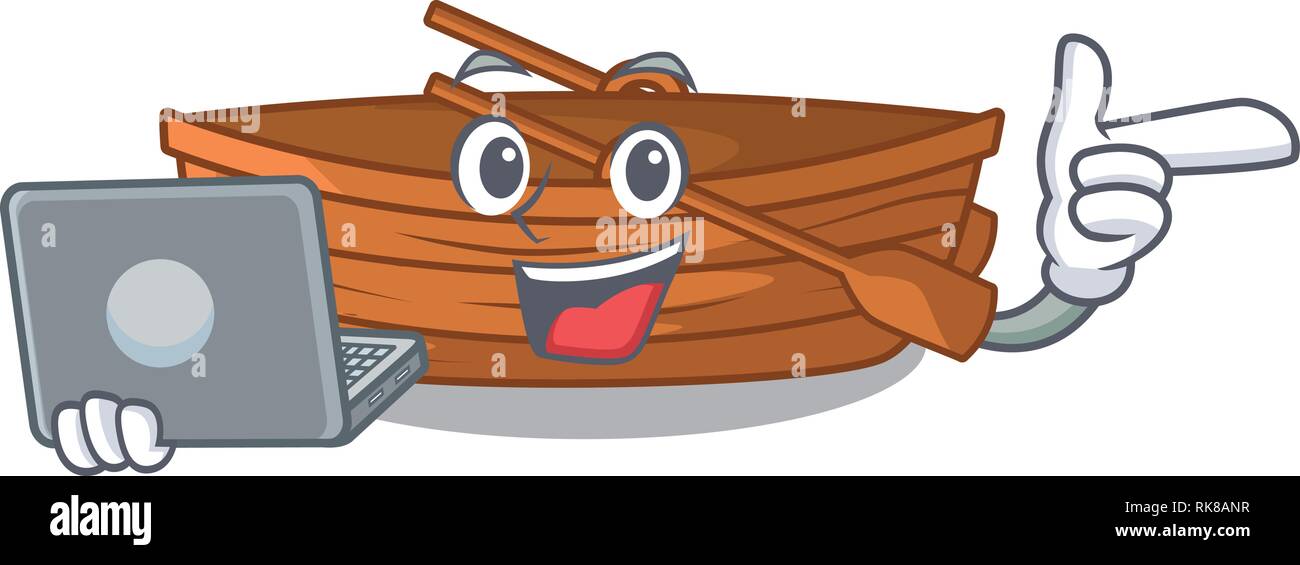 With laptop wooden boat in the cartoon shape Stock Vector Image & Art ...
