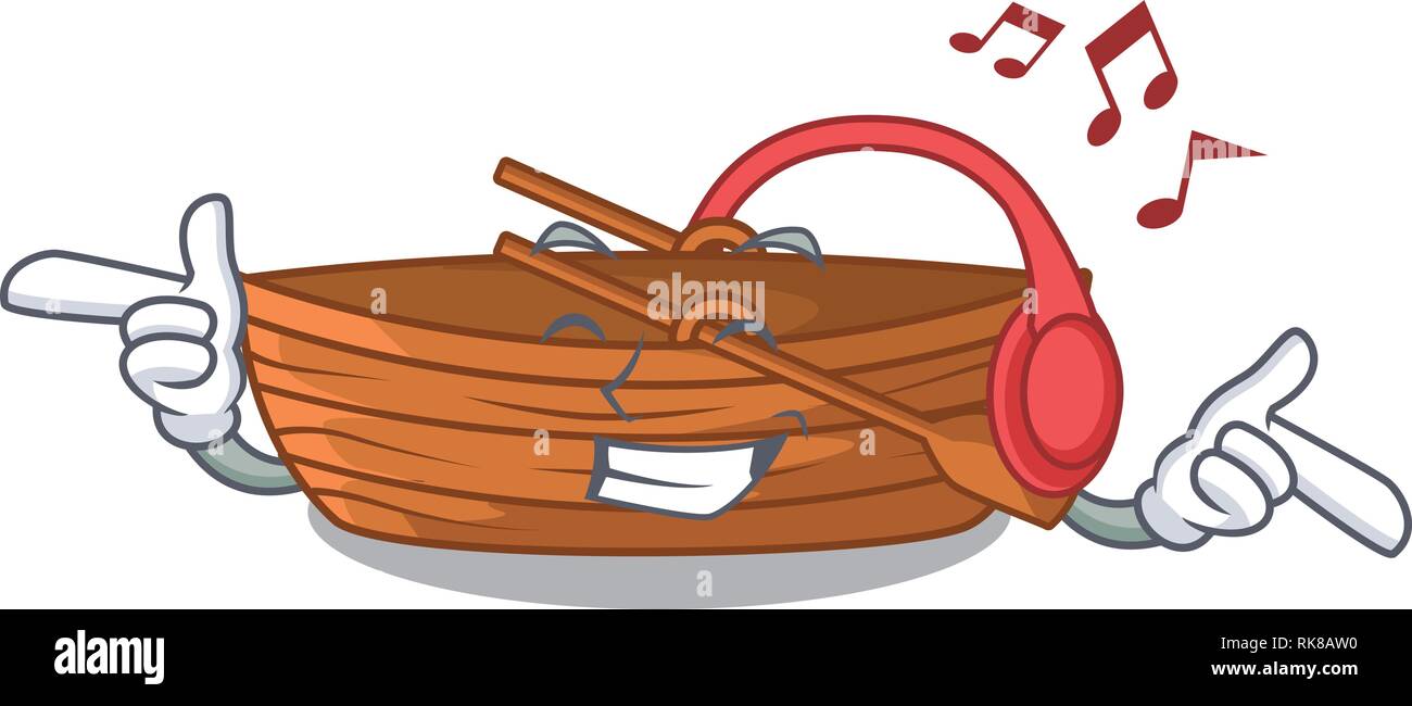Listening music wooden boat sail at sea character Stock Vector Image ...