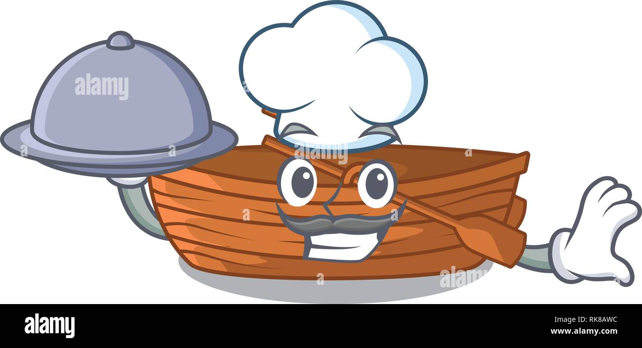 Chef with food wooden boat sail at sea character Stock Vector Image ...