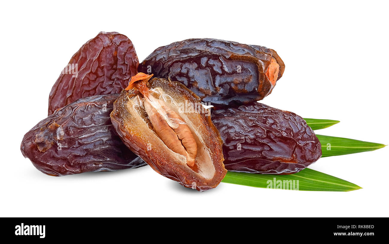 Dried date with leaf palm isolated on white clipping path Stock Photo ...