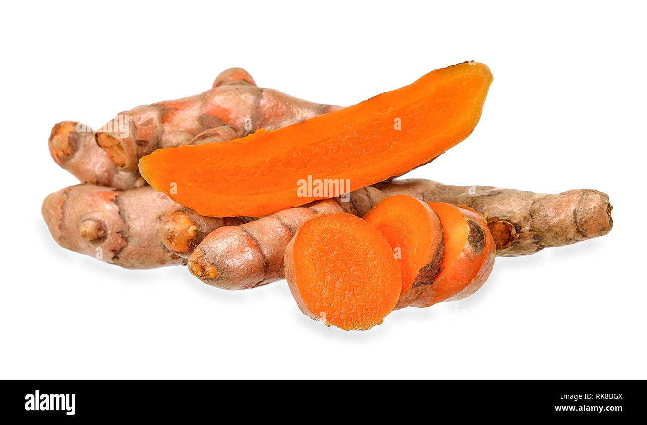 Fresh Tumeric isolated on white with clipping path Stock Photo - Alamy